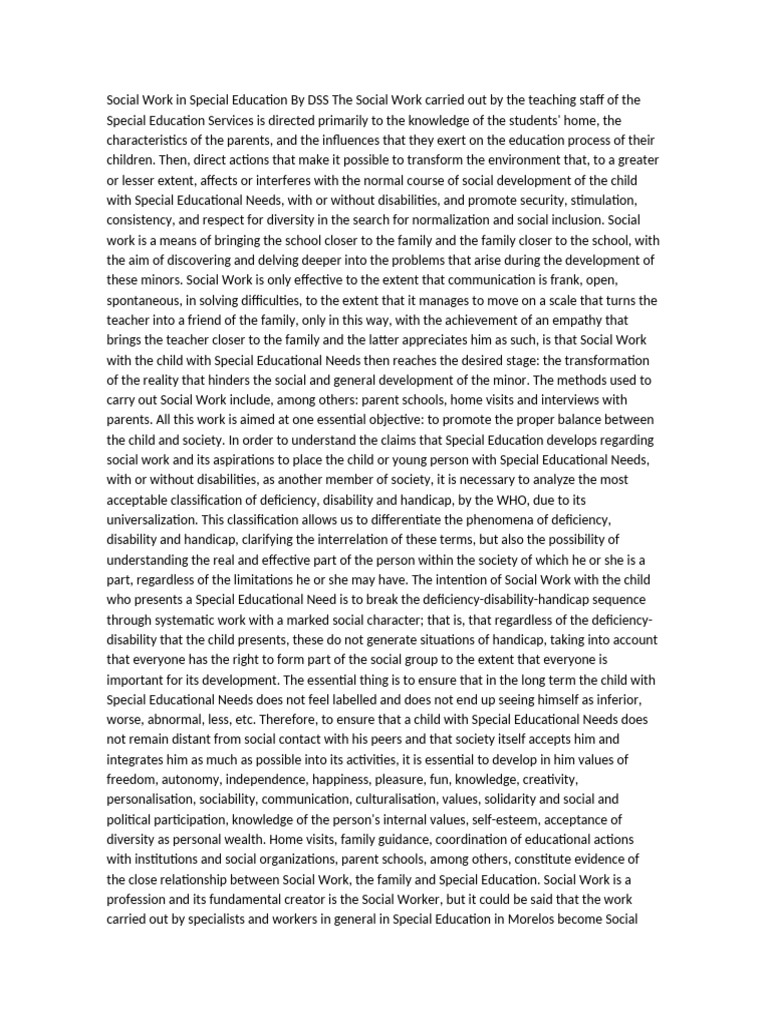 Social Work's Role in Special Education | PDF | Special Education ...