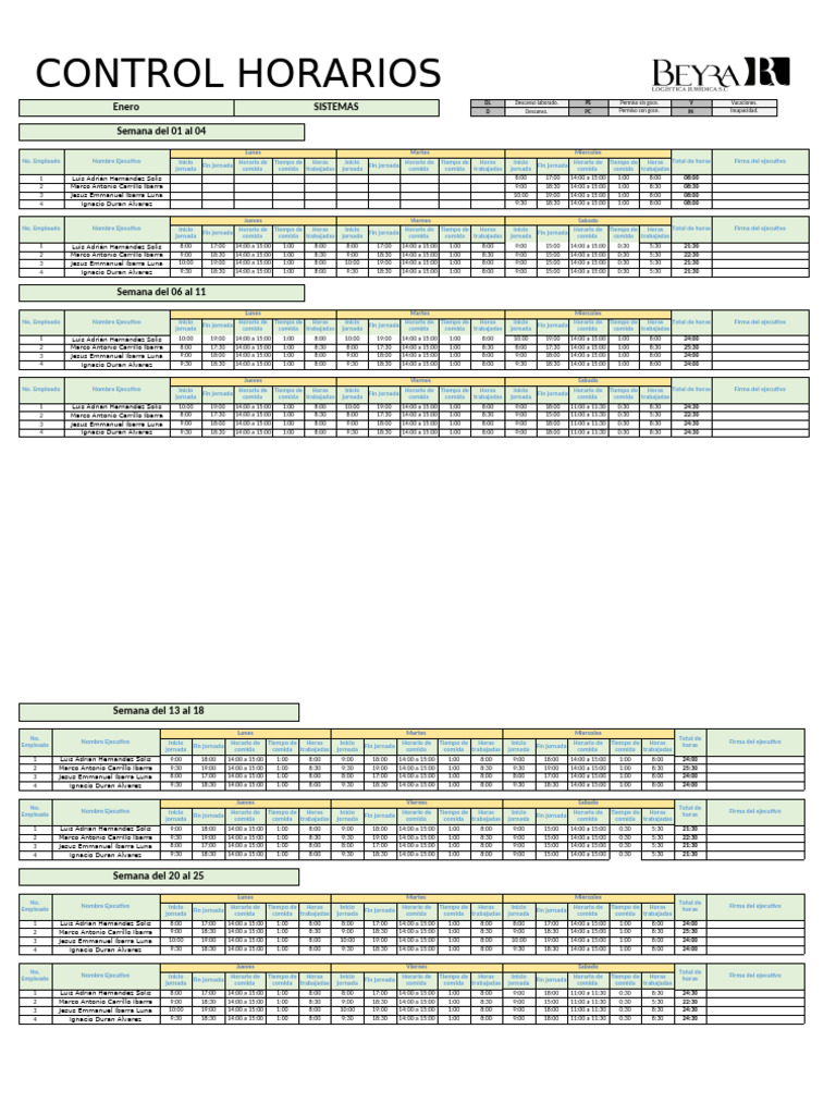 HORARIOS Sistemas Enero | PDF