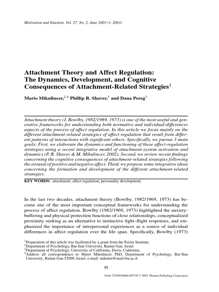 Attachment Strategies in Affect Regulation | PDF | Attachment Theory ...