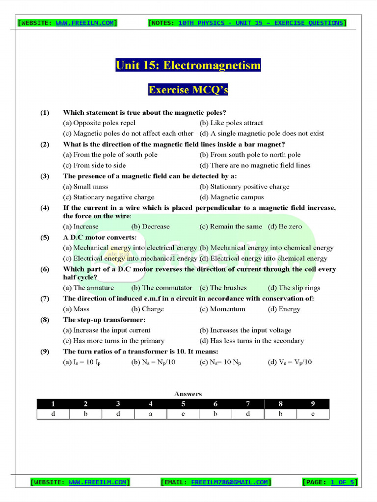 10th Phy CH 15 Exercise | PDF