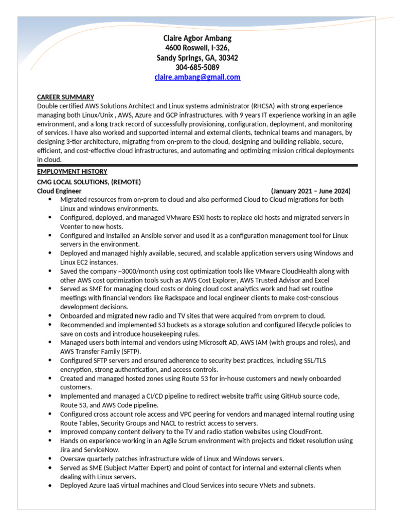 CAAResumeGA | PDF | Cloud Computing | Amazon Web Services
