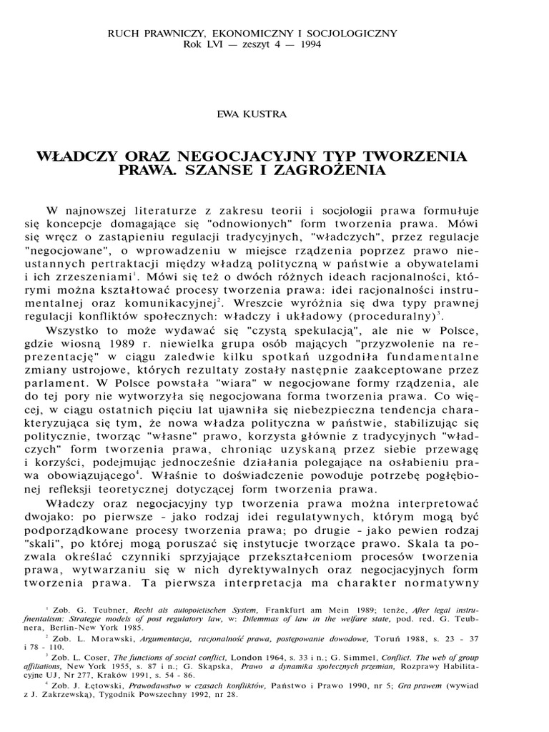 Ewa Kustra - Władczy Oraz Negocjacyjny Typ Tworzenia Prawa | PDF