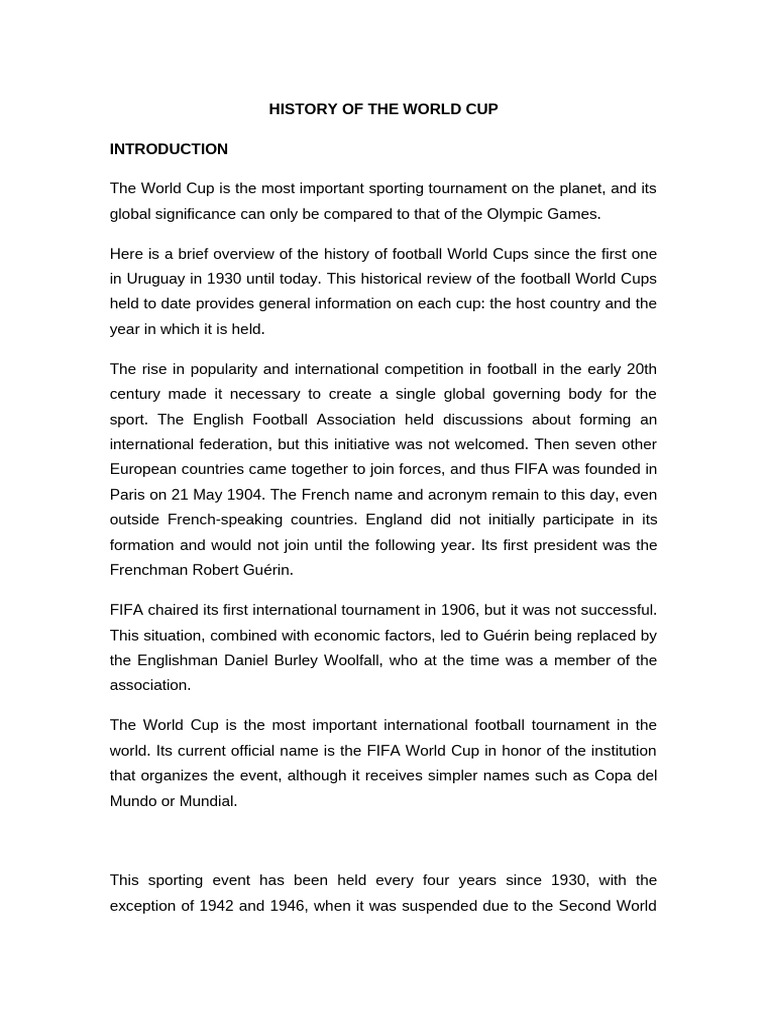 History of The Football World Cups | PDF | Fifa World Cup ...