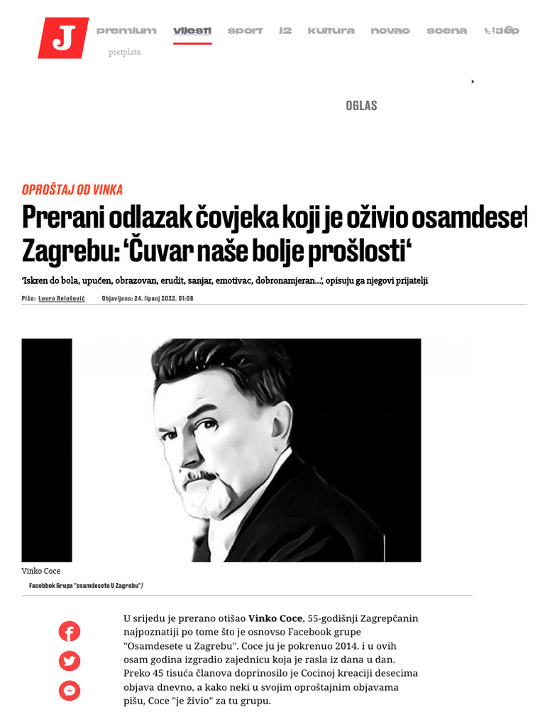 Jutarnji List - Prerani Odlazak Čovjeka Koji Je Oživio Osamdeset | PDF