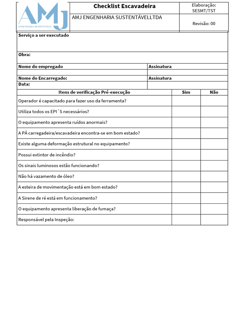 Check-List - Escavadeira | PDF