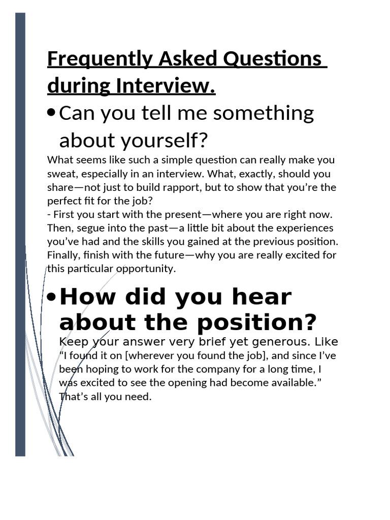 Essential Interview Questions Guide | PDF | Sauce | Oven