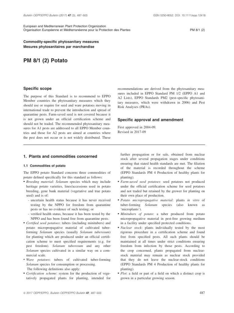 EPPO Bulletin - 2017 - PM 8 1 2 Potato | PDF | Potato | Pest (Organism)