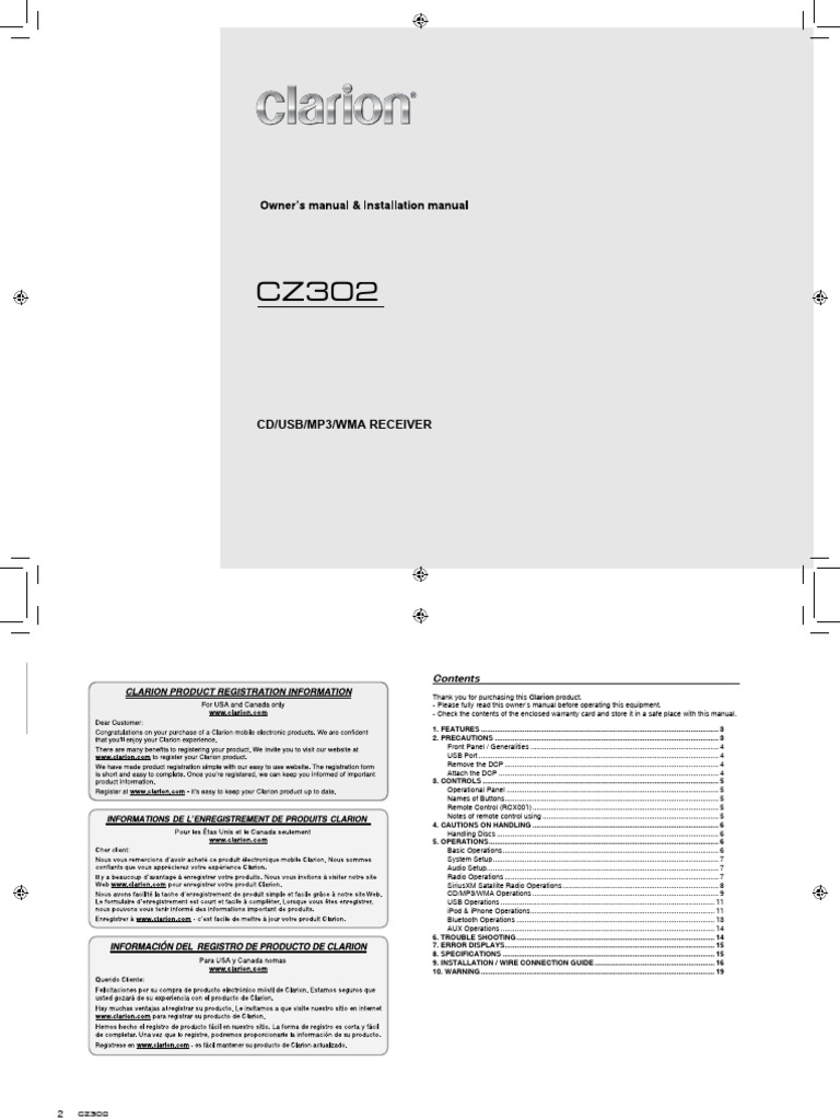 CLARION RADIO CARRO CZ302 Users-Manual-1600942 | PDF | I Pod ...