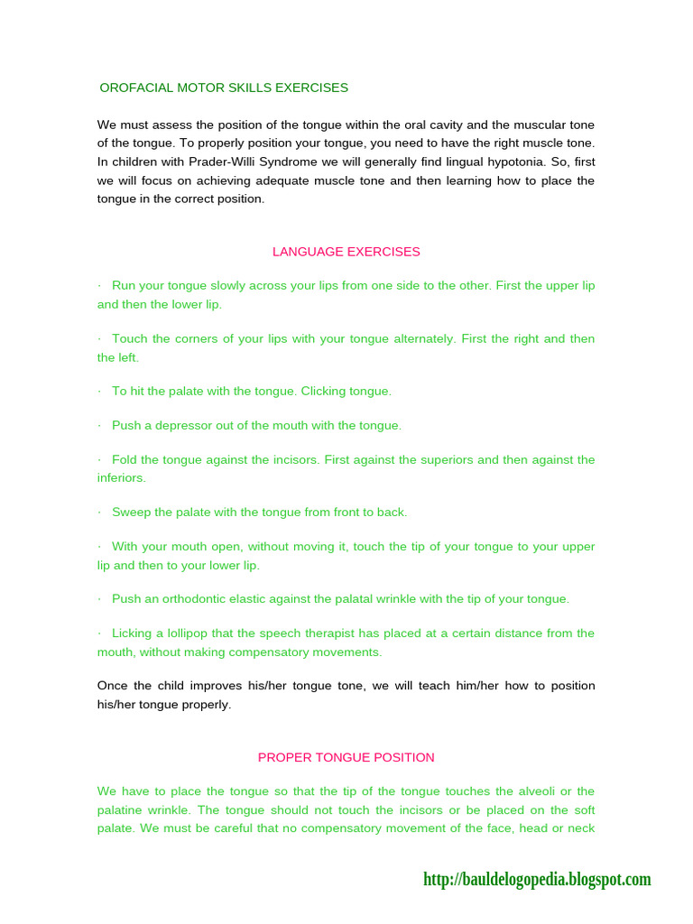 Orofacial Motor Skills Exercises | PDF | Tongue