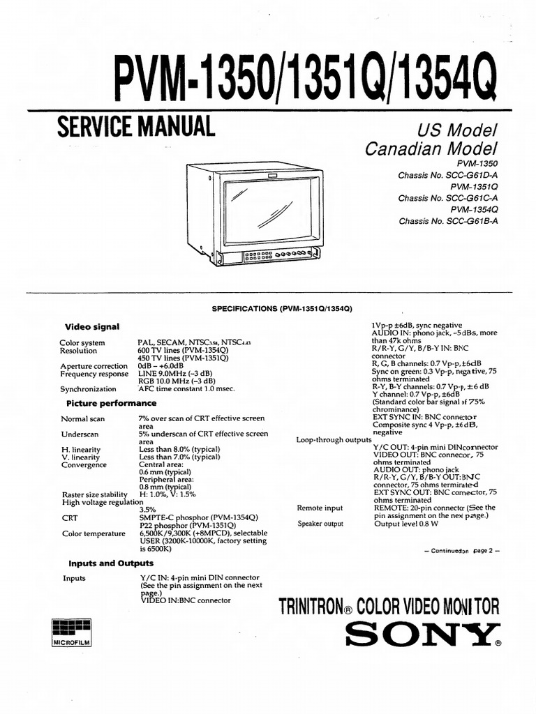 PVM-1354Q PVM-1351Q PVM-1350 Service Manual | PDF | Video | Electronics