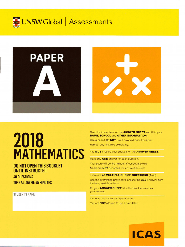 ICAS Paper-A Maths 2018 | PDF