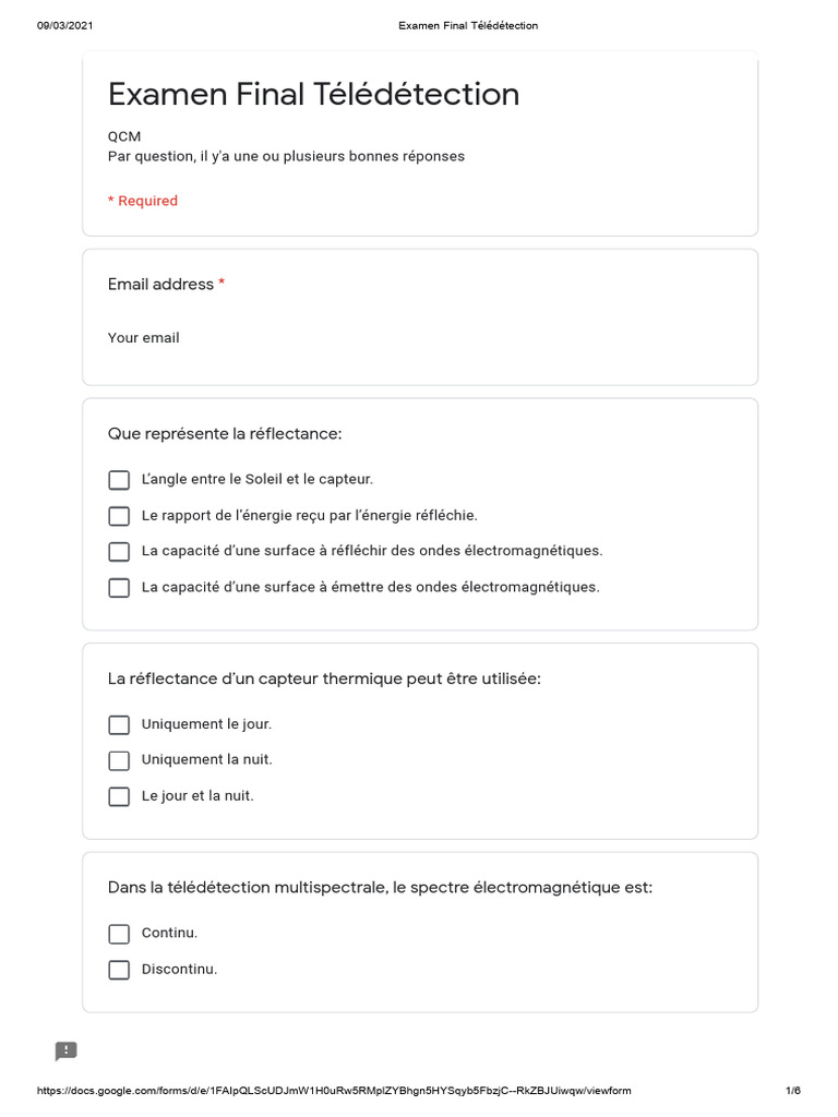 Examen Final de Télédétection QCM | PDF | Télédétection | Imagerie ...