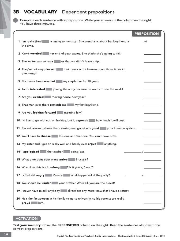 3B VOCABULARY - Dependent Prep | PDF
