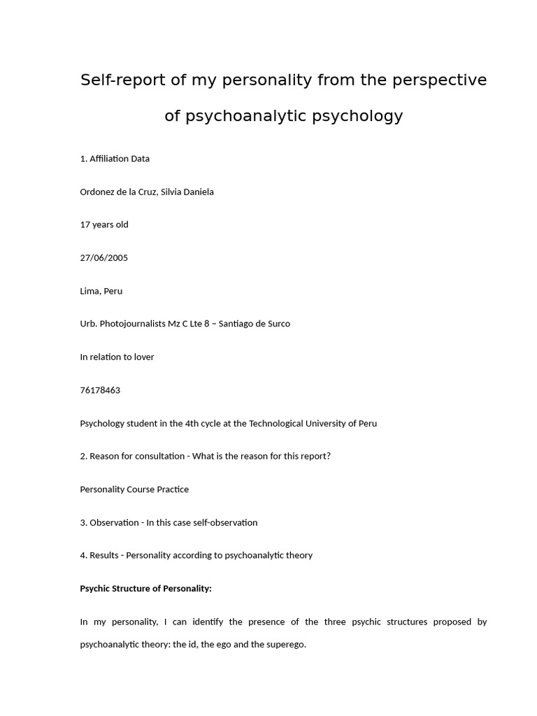 Psychoanalytic Self-Report on Personality | PDF | Psychoanalysis ...