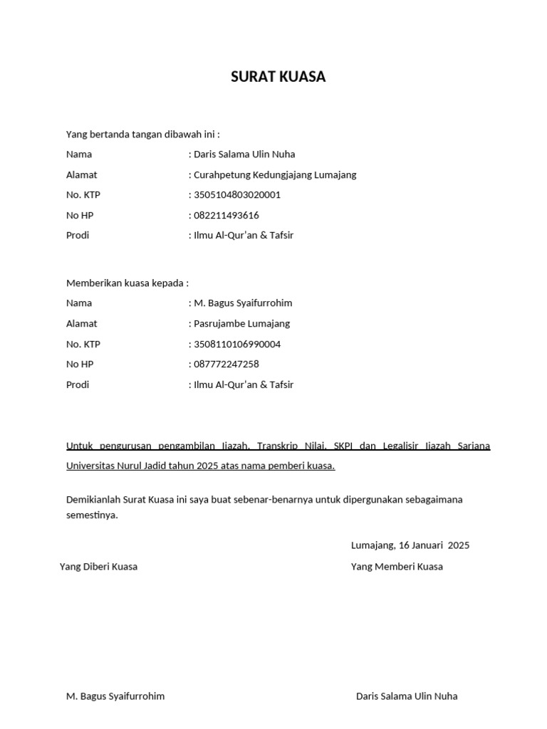 Contoh Surat Kuasa | PDF