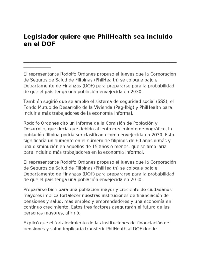 Propuesta de Ordanes: PhilHealth al DOF | PDF | Filipinas | Manila