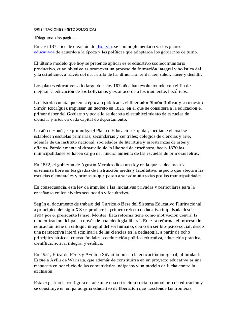 ORIENTACIONES METODOLOGICAS | PDF | Bolivia | Educación primaria