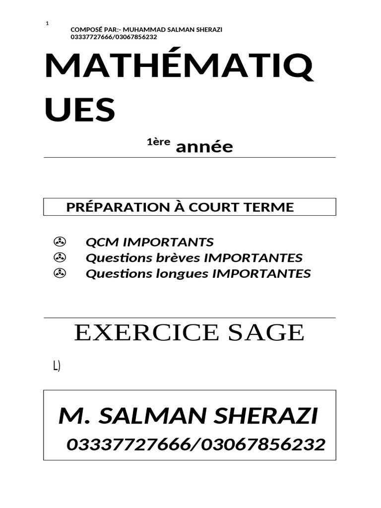 Mathématiques de 1ère année (Questions importantes) | PDF | Nombre ...