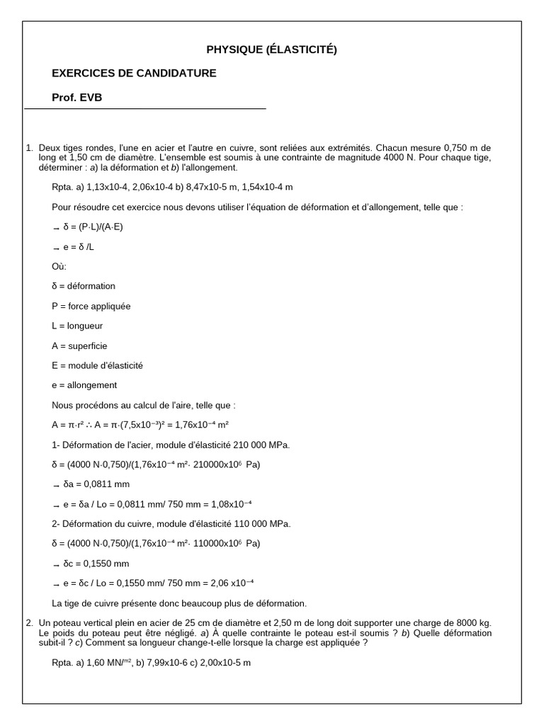 Exercices D'application 1. Élasticité | PDF | Élasticité (Physique ...