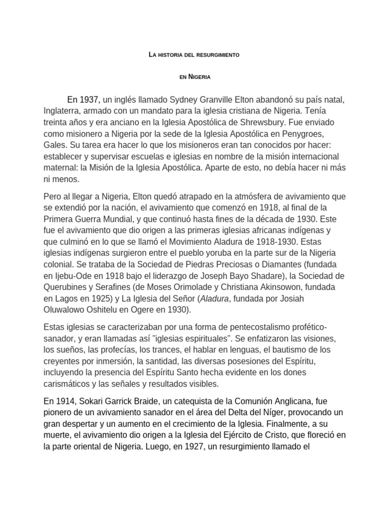La Historia Del Avivamiento en Nigeria | PDF | Nigeria | Renacimiento ...