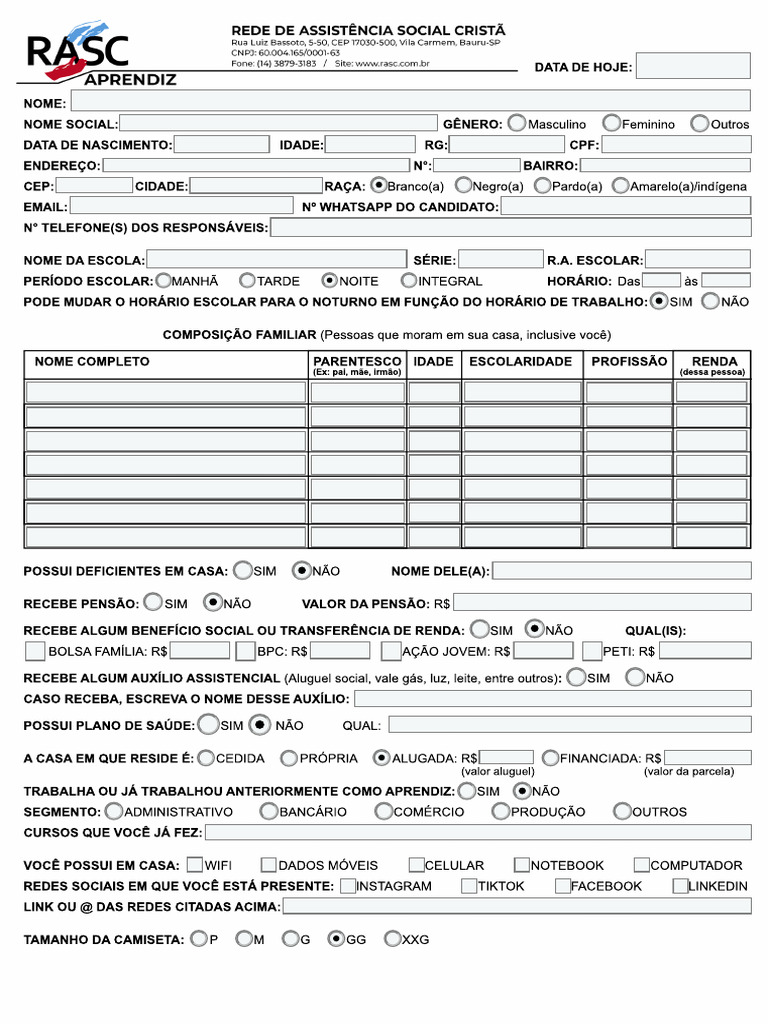 Ficha de Cadastro - Inscrição | PDF