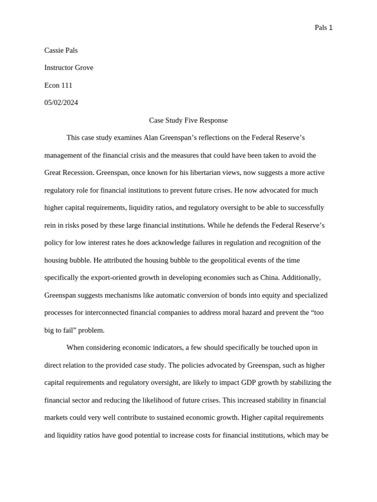 ECON 111 - Case Study 5 Response (Final Draft) | PDF | Economic Bubble ...