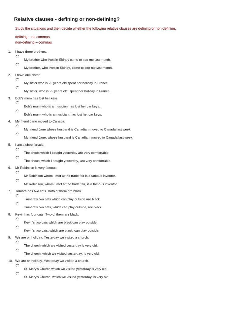 Relative Clauses Exercise | PDF