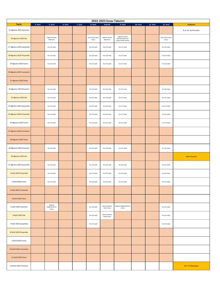 2022-2023 ISTEK Okullari Sinav ve Kurs Takvimi | PDF