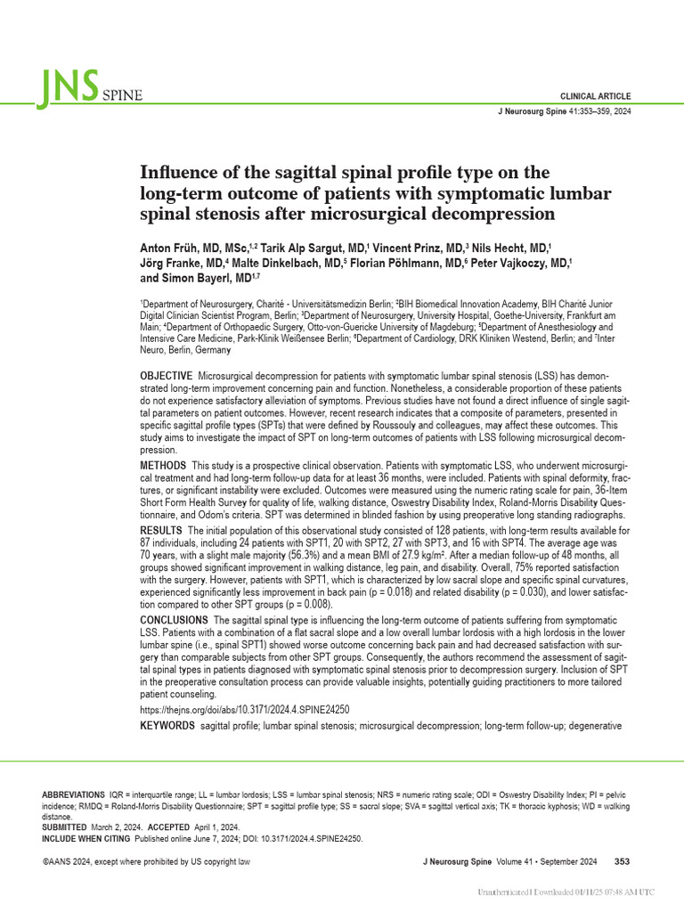 j-neurosurg-spine-article-p353 | PDF | Back Pain | Clinical Medicine