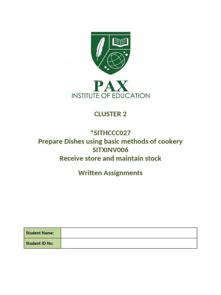 Cluster 2.2 Written Assignment - Student | PDF | Cooking | Food And ...