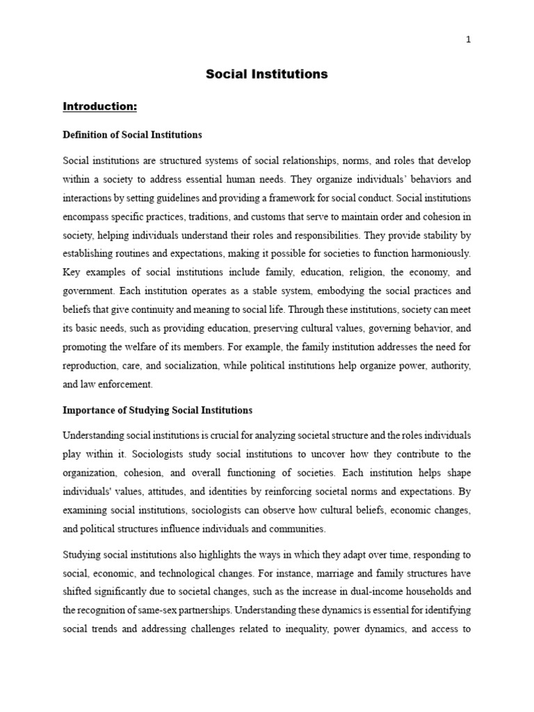 Sociology Assignment2 (Social Institutions) | PDF | Institution | Family