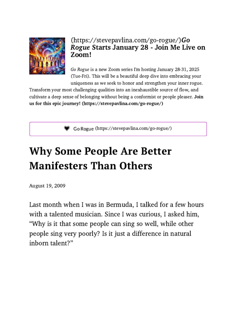 Why Some People Are Better Manifesters Than Others - Steve Pavlina | PDF | Law Of Attraction ...