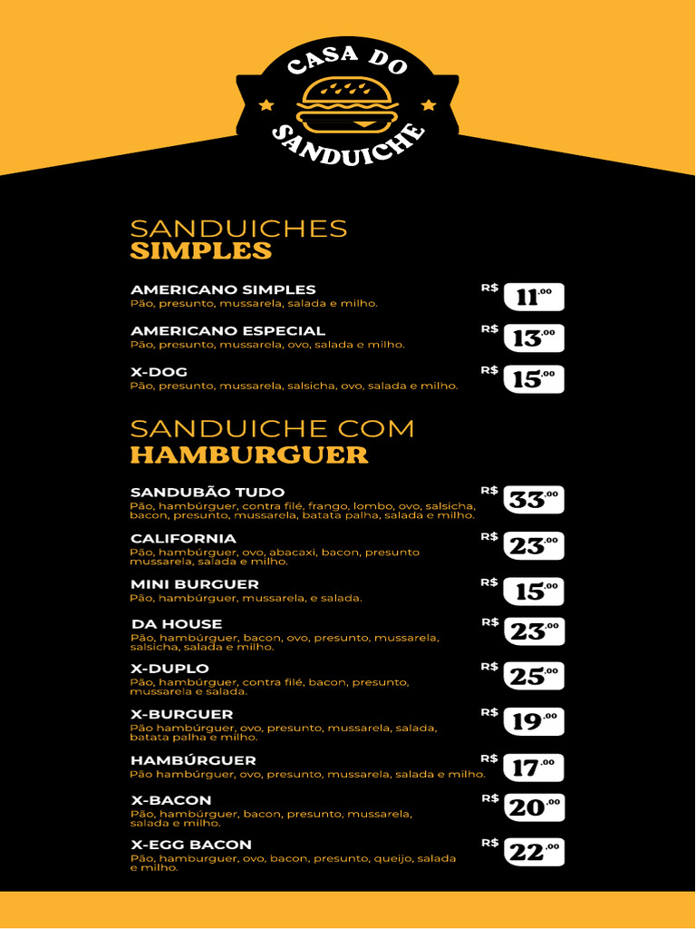 Cardápio Digital - Casa Do Sanduiche | PDF