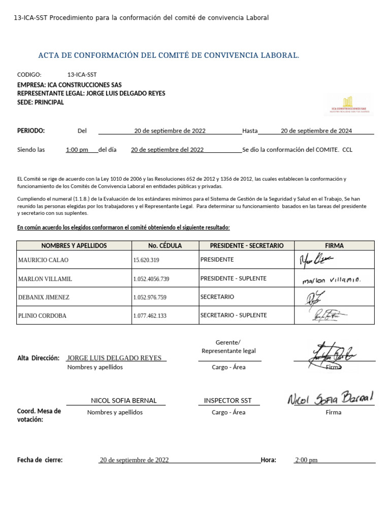 Conformación Comité Convivencia Laboral | PDF