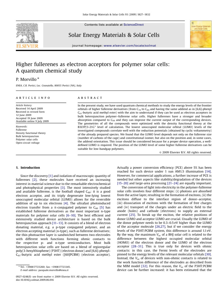 Higher fullerenes as electron acceptors for polymer solar cells A quantum chemical study | PDF ...