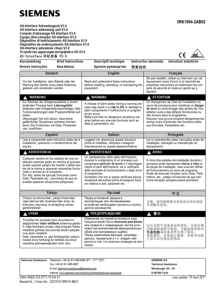 AS-i Addressing Unit Instructions 3330771-10DS01 | PDF