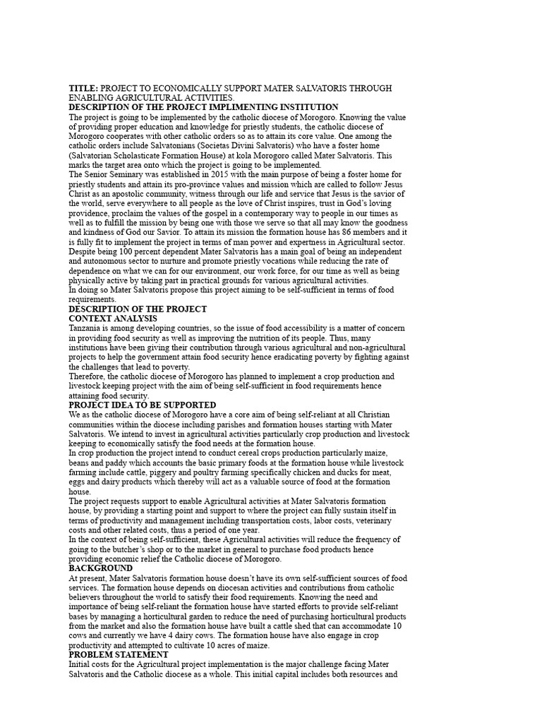 Agriculture Project Proposal | PDF | Agriculture | Cattle