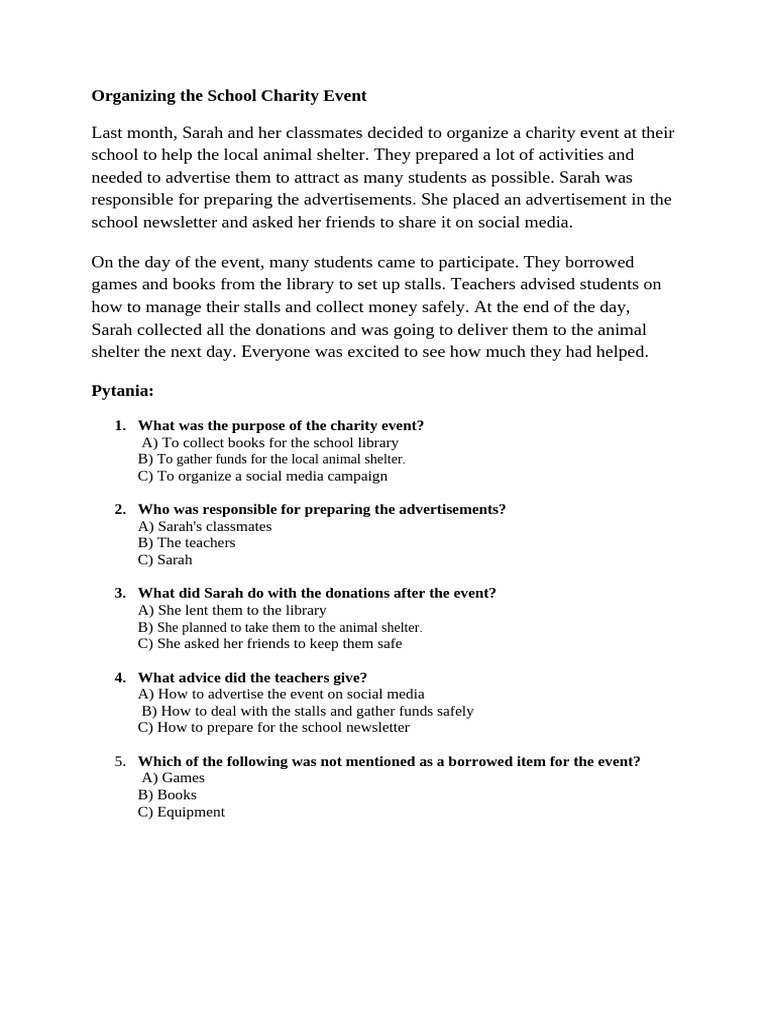 Organizing The School Charity Event | PDF
