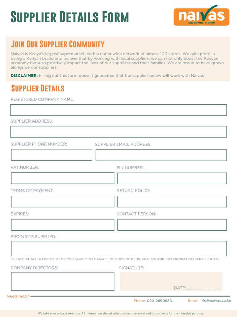 Naivas Supplier Details Form | PDF