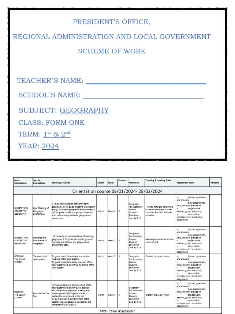 GEOGRAPHY FORM ONE 2024 Ad | PDF | Geography | Solar System