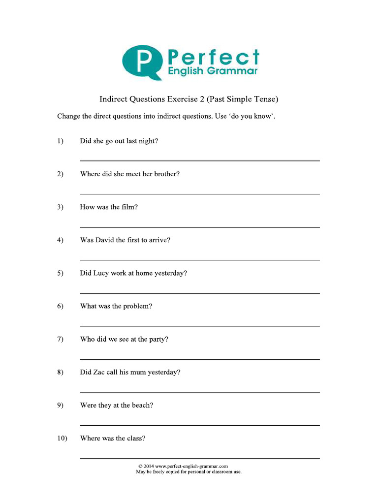 Indirect questions exercise 4 | PDF