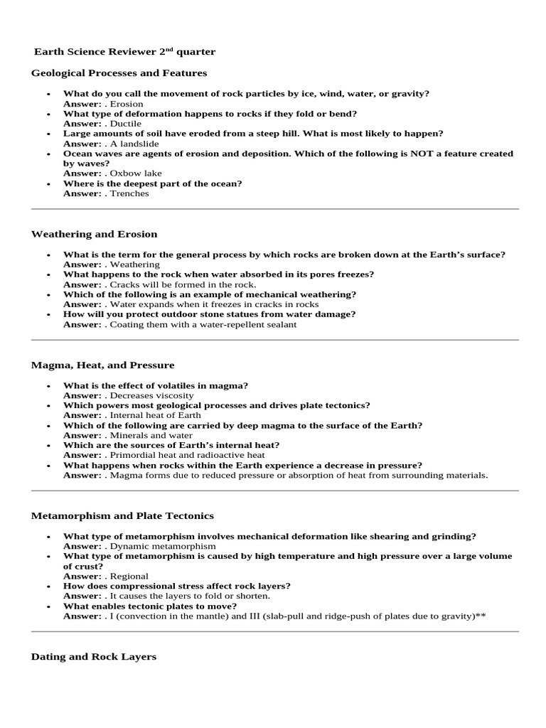 Earth Science Review: Geological Processes | PDF | Rock (Geology ...