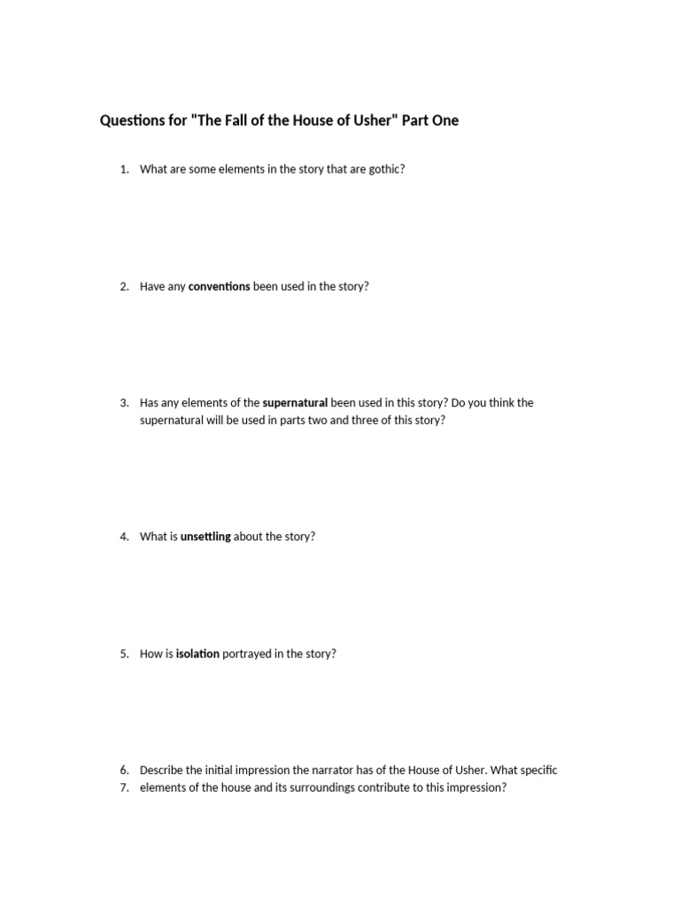 Fall of The House of Usher Questions | PDF