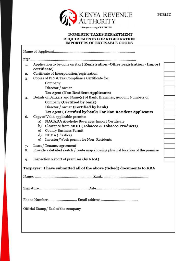 Requirements For Registration Importers of Excisable Goods | PDF