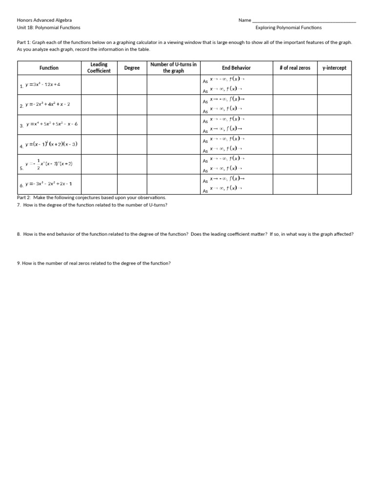 Exploring Polynomials Activity | PDF