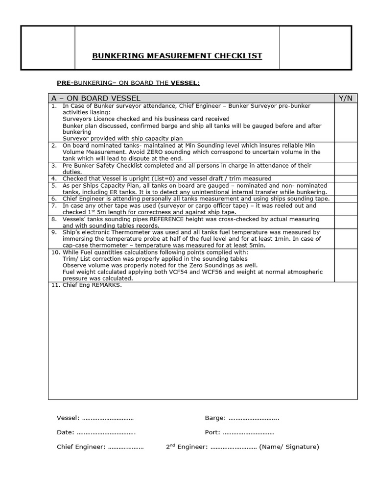 Bunkering Measur Checklist | PDF | Thermometer | Calibration