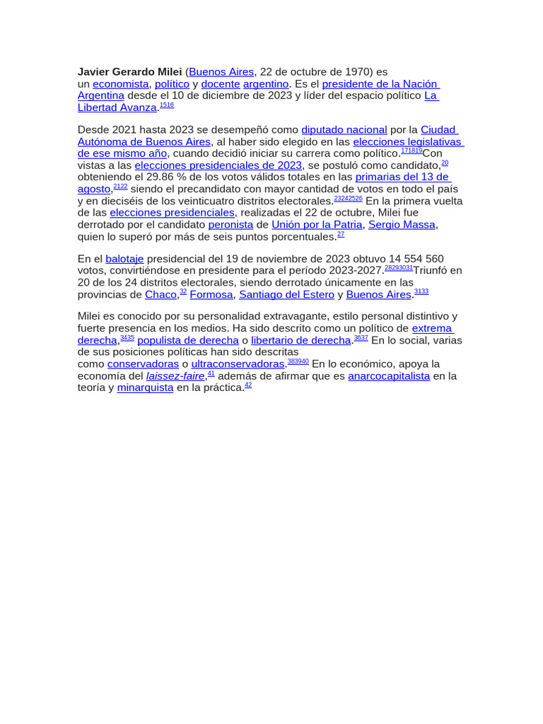 Javier Milei: Presidente de Argentina 2023 | PDF