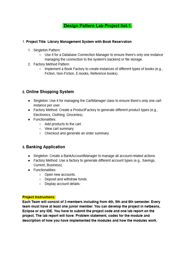 Design Pattern Lab Project List-1 | PDF
