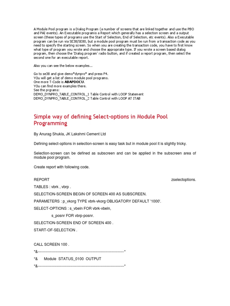 A Module Pool Program Is A Dialog Program | PDF | Computer Data | Software Development
