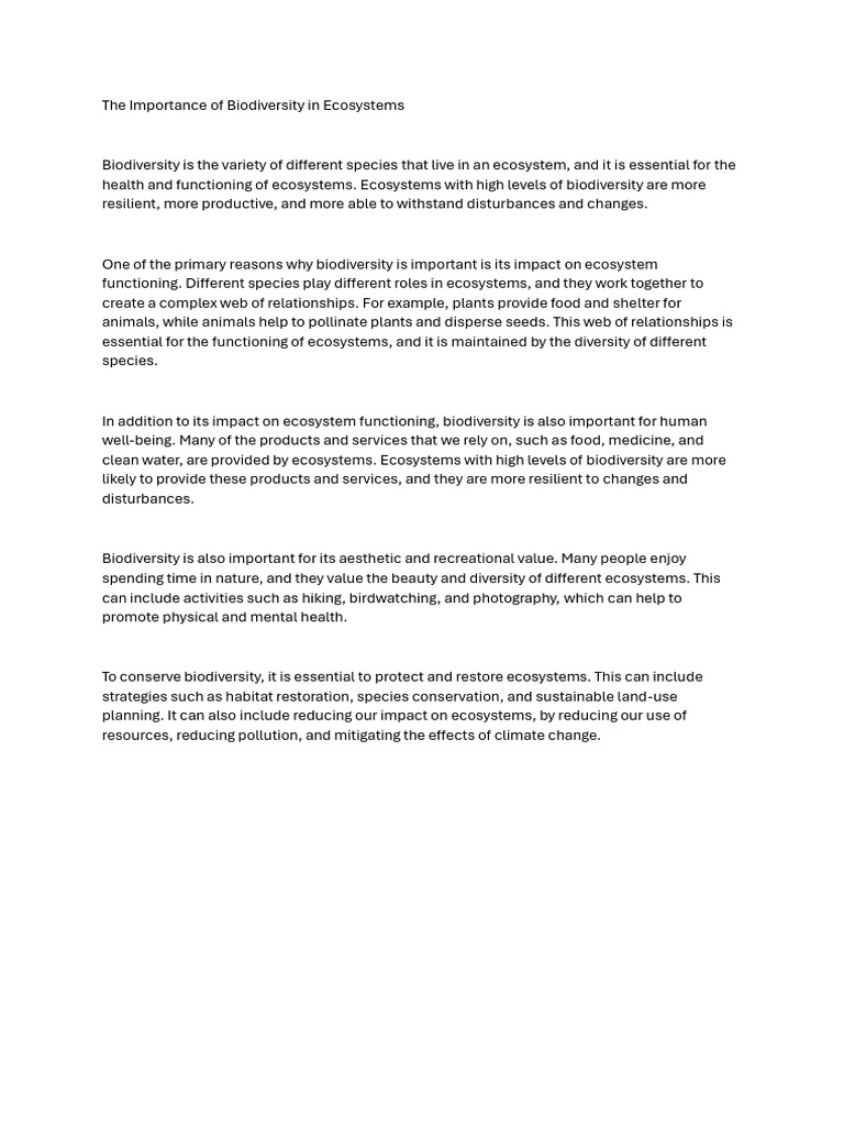 The Importance of Biodiversity in Ecosystems | PDF